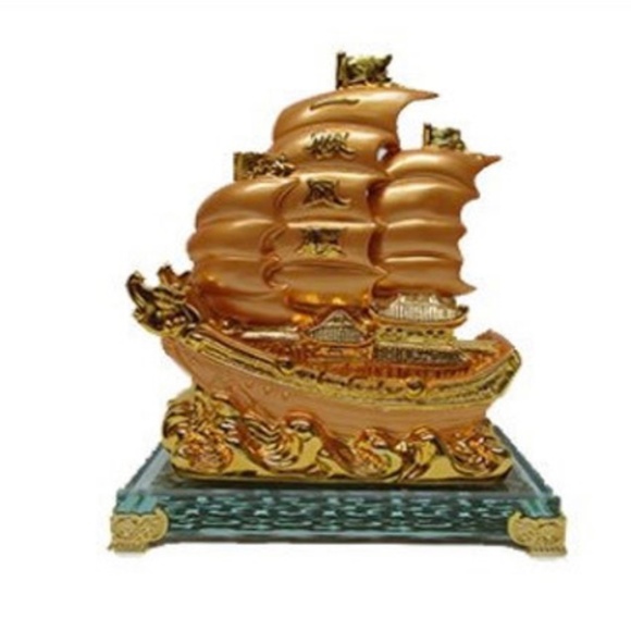 Art | Feng Shui Golden Lucky Dragon Ship Sailing Boat Statue Home ...